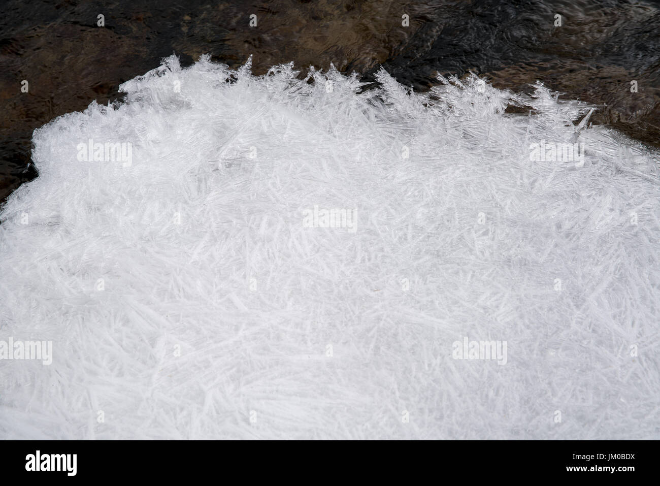 Texture of snow and ice flake from frozen place in nature at Zero-Point ...