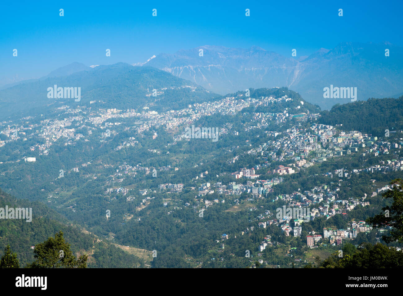 Gangtok city aerial view from high place in the Indian state of Sikkim ...