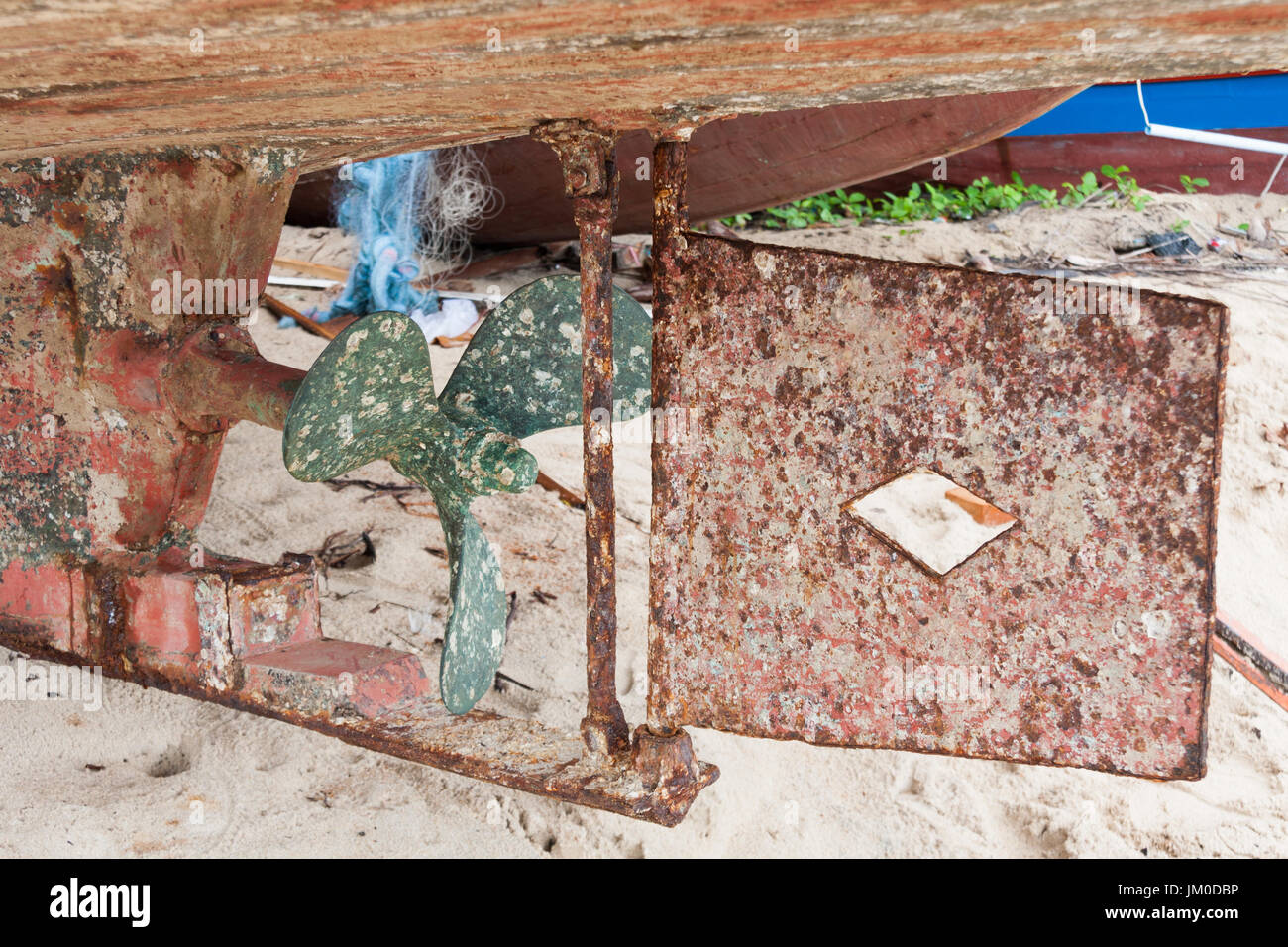 Rusty and barnacled ship's propeller and rudder Stock Photo - Alamy