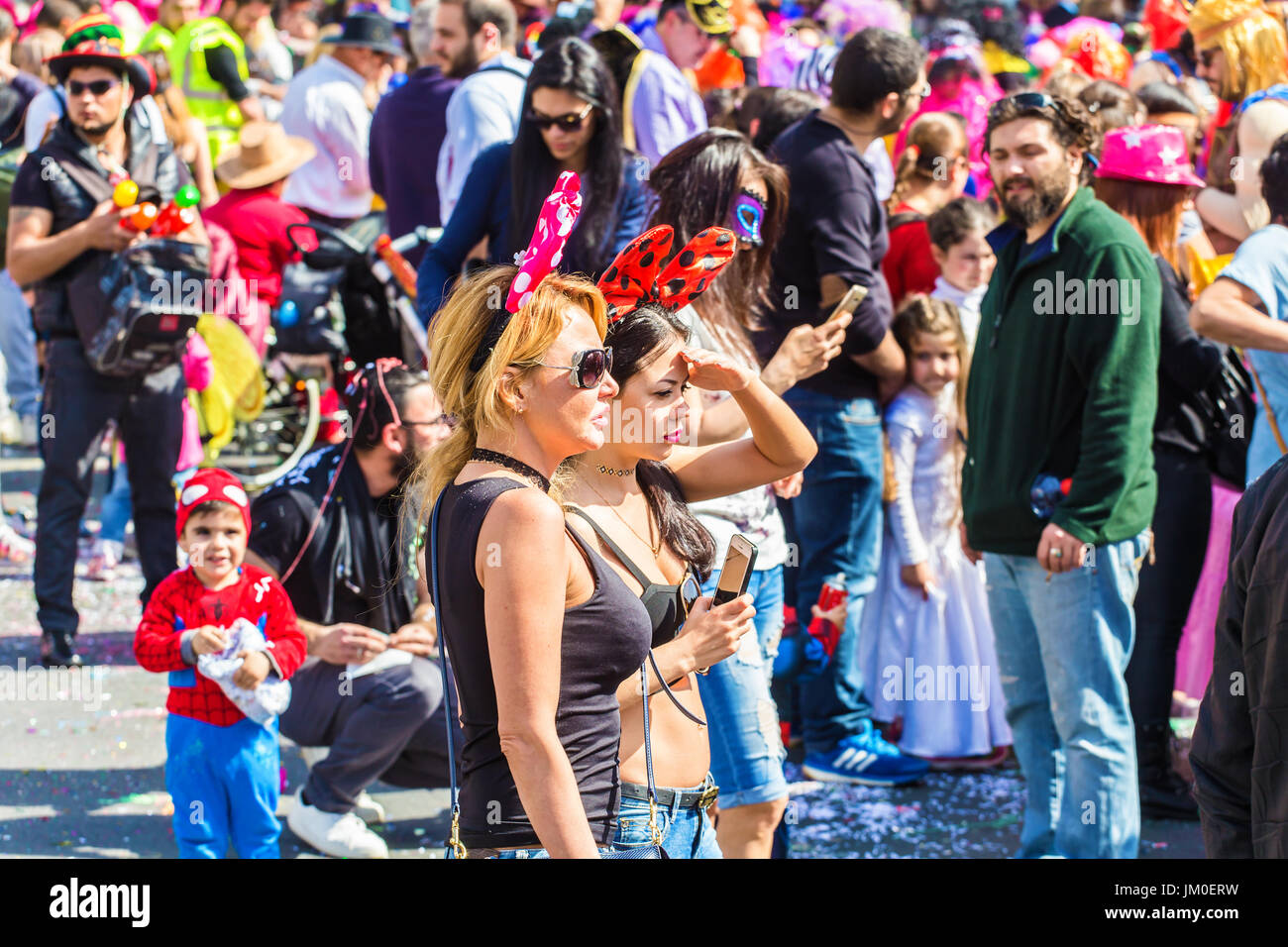 LIMASSOL, CYPRUS - FEBRUARY 26: Happy people in teams dressed with ...