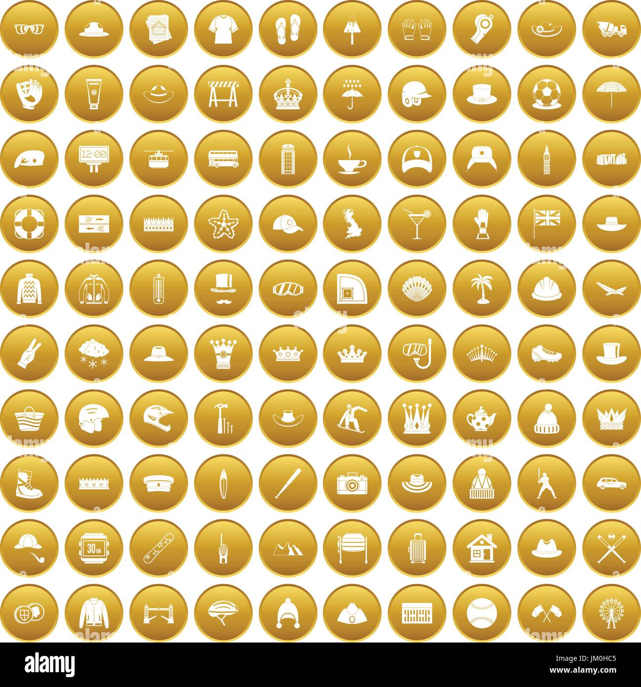 100 hat icons set gold Stock Vector Image & Art - Alamy