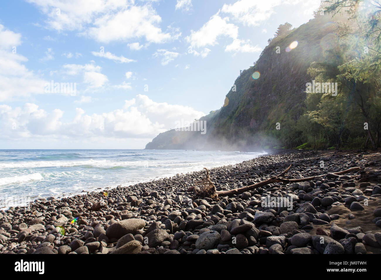 beautiful black stone beach - waipio valley, hawaii island Stock Photo ...