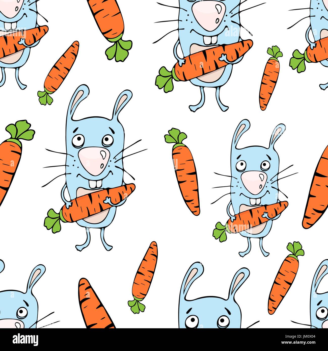 Bunnies cartoon seamless pattern, hand drawing, vector background ...