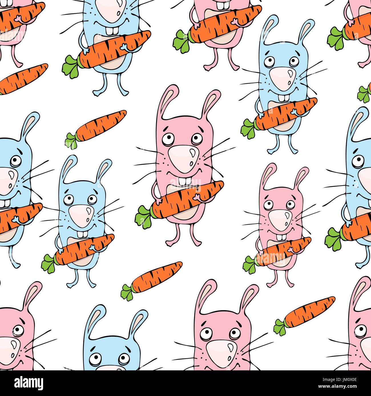 Bunnies cartoon seamless pattern, hand drawing, vector background ...