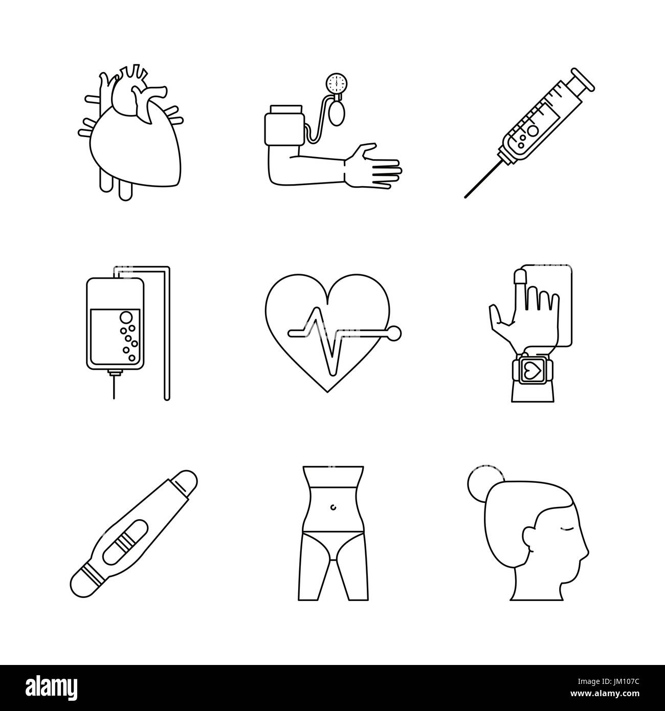 white background with monochrome icons of health control Stock Vector ...
