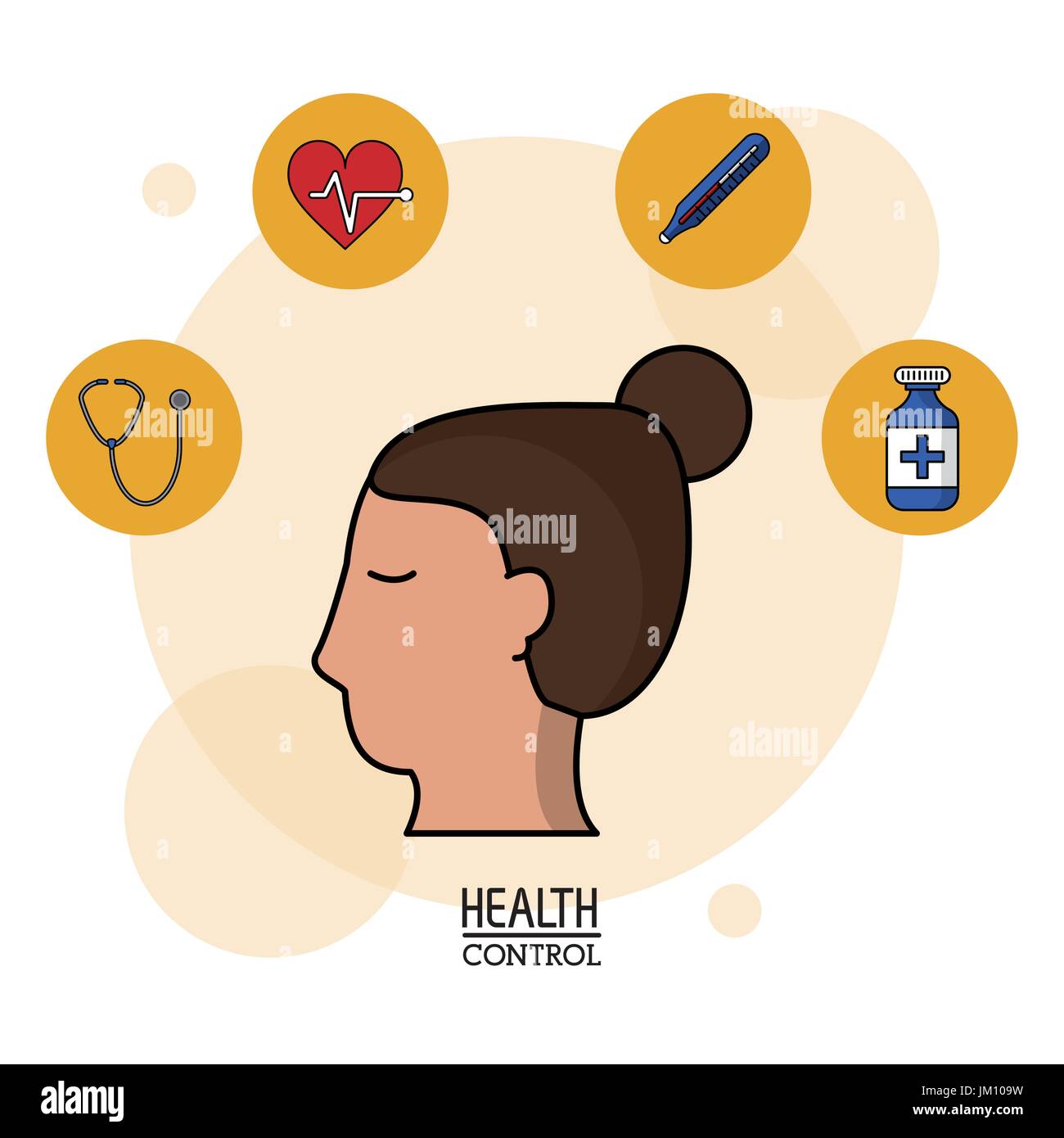 colorful Poster in white background with woman head in closeup and ...