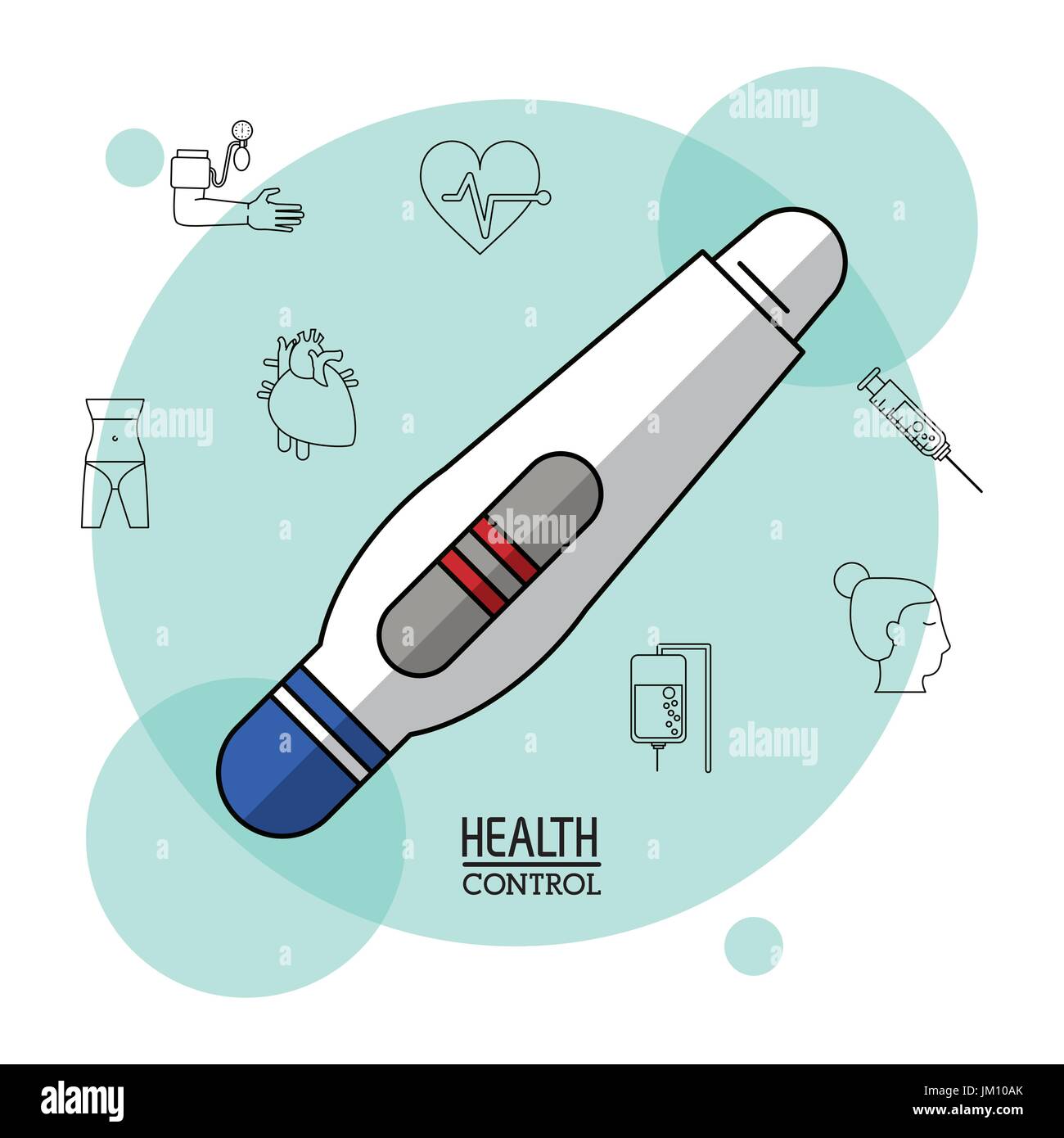 Poster white background with black silhouette icons of health control ...