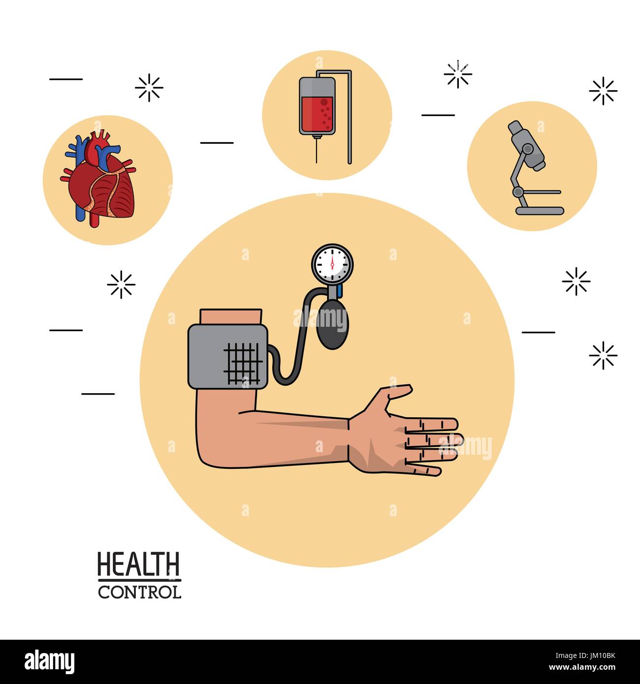 colorful Poster in white background with arm with blood pressure ...