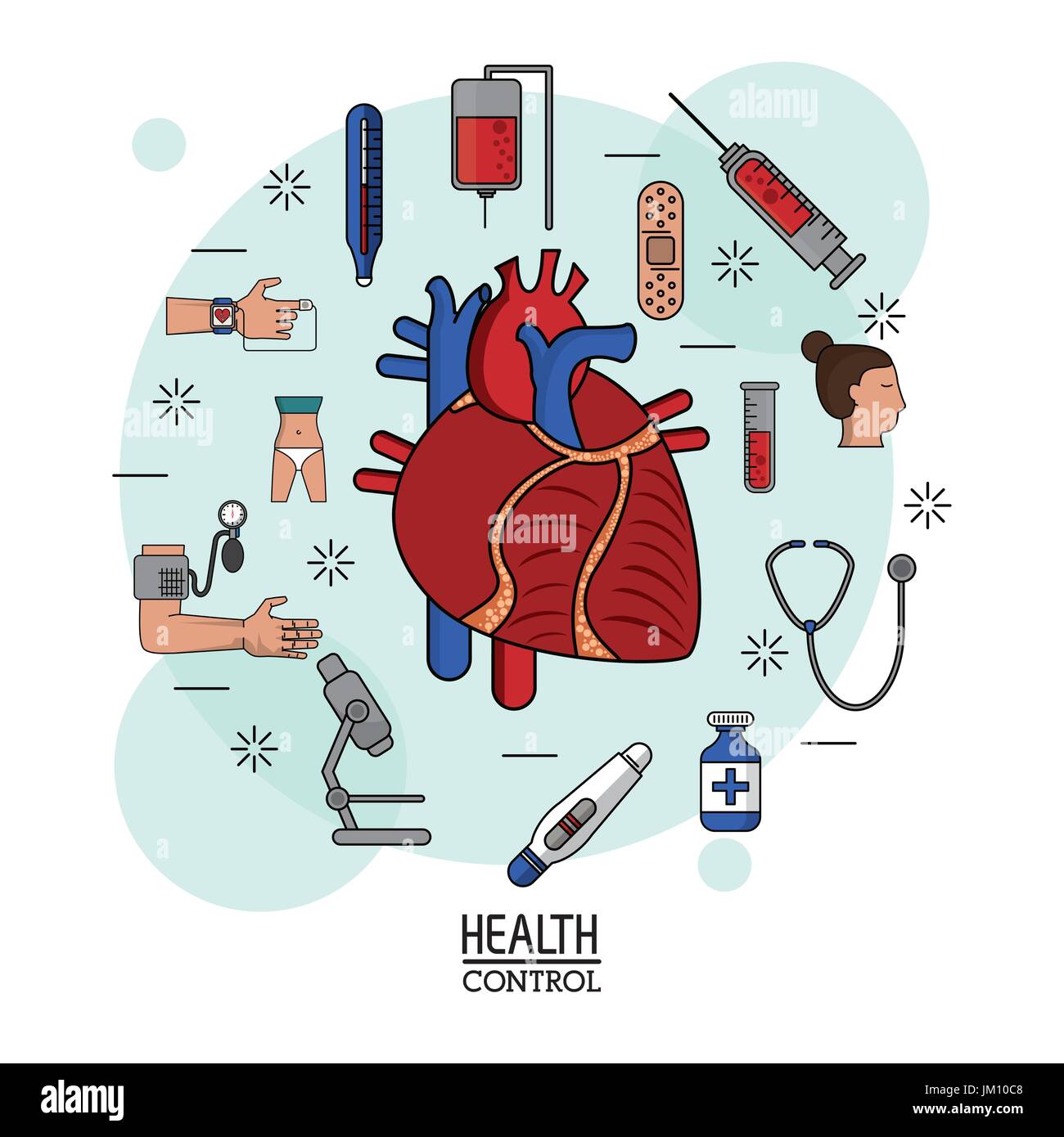 colorful Poster of health control in white background with human heart ...