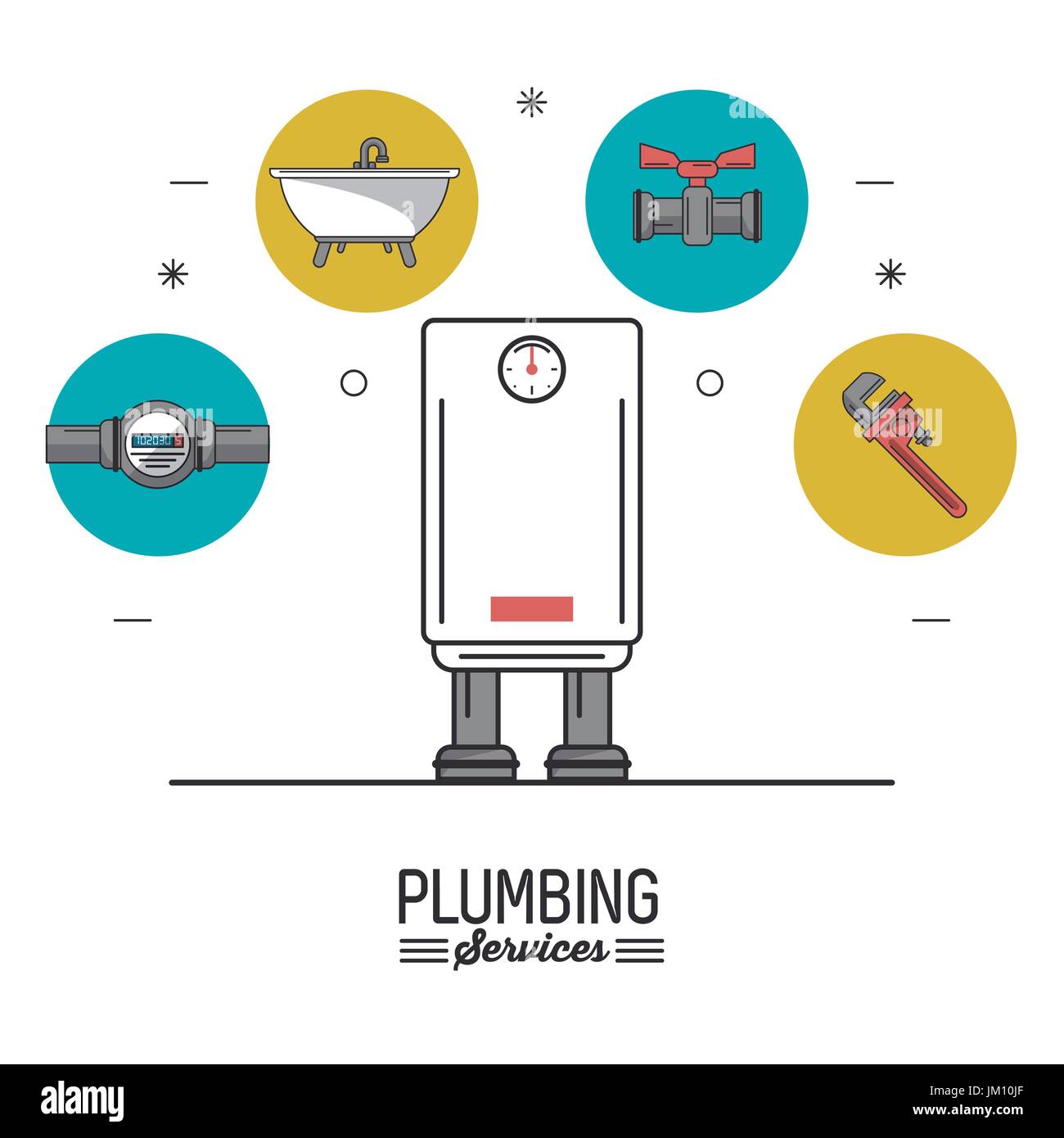 white background poster plumbing services with color water heater in ...