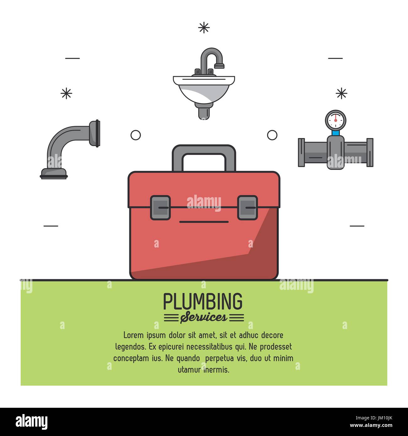 white background poster plumbing services with color toolbox in closeup ...