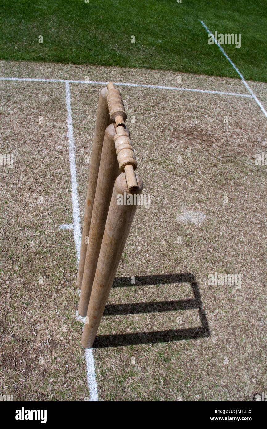 Top view of a cricket wicket casting a shadow on a sunny day, always ...
