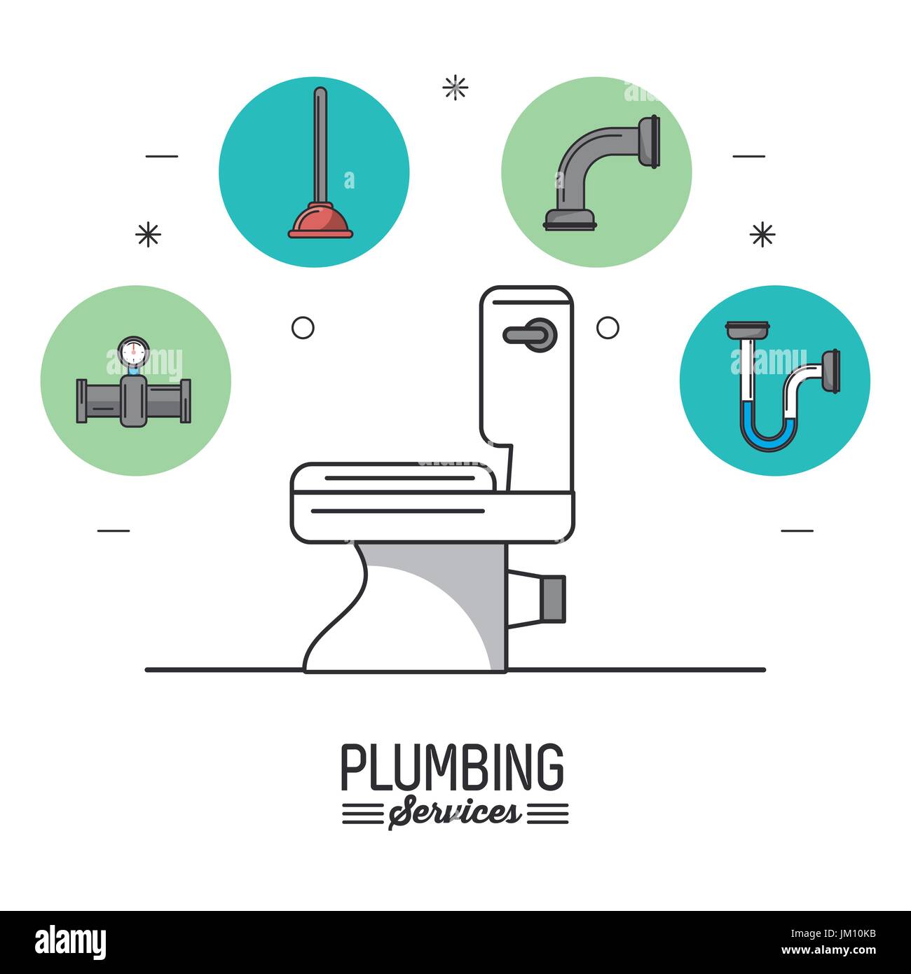 white background poster plumbing services with toilet in closeup and ...