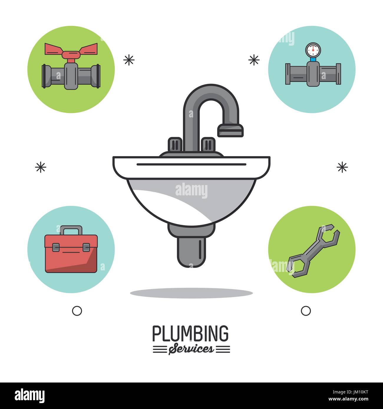white background poster plumbing services with sink in closeup and ...