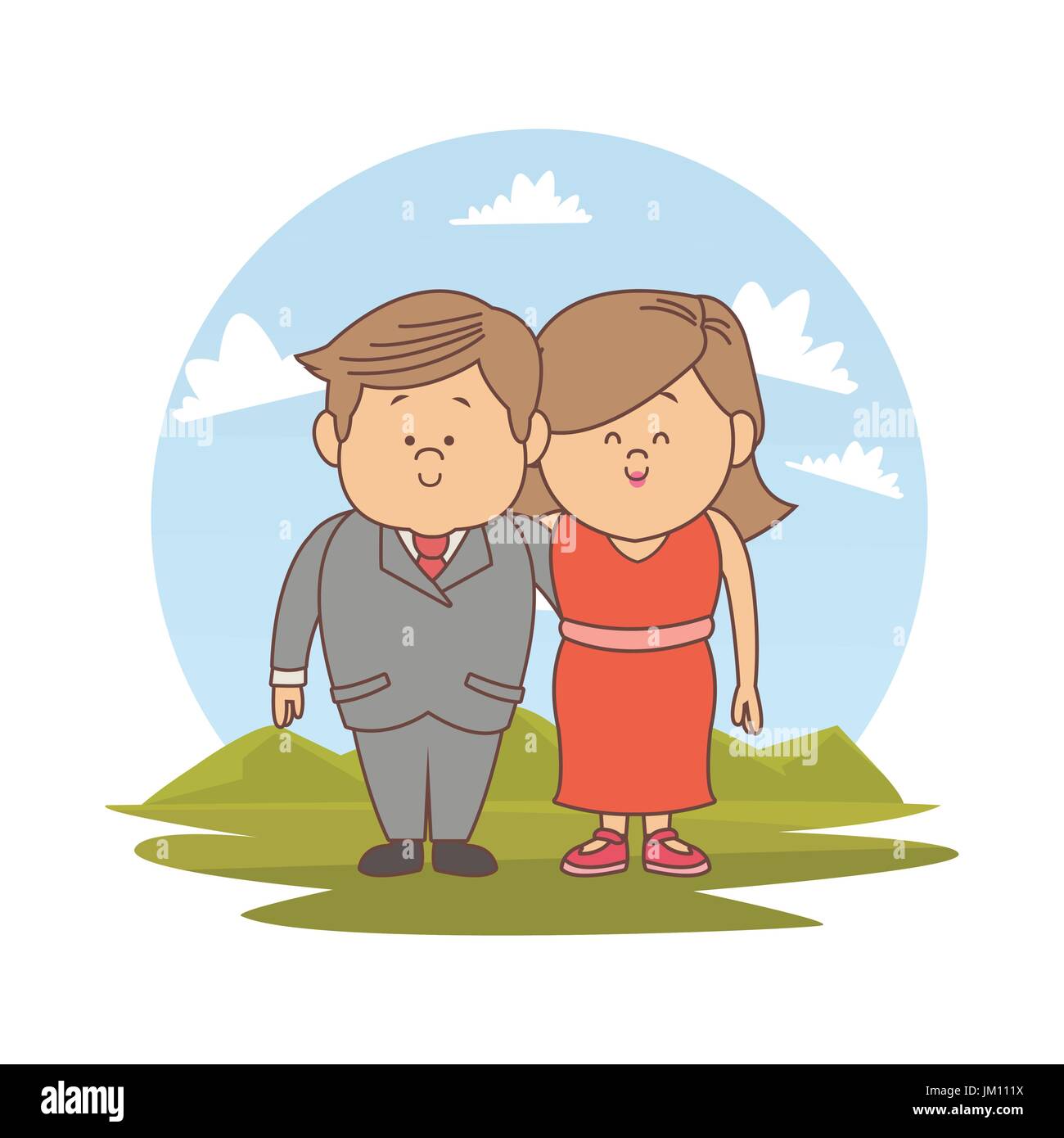 White Background With Color Silhouette Landscape With Couple Executive