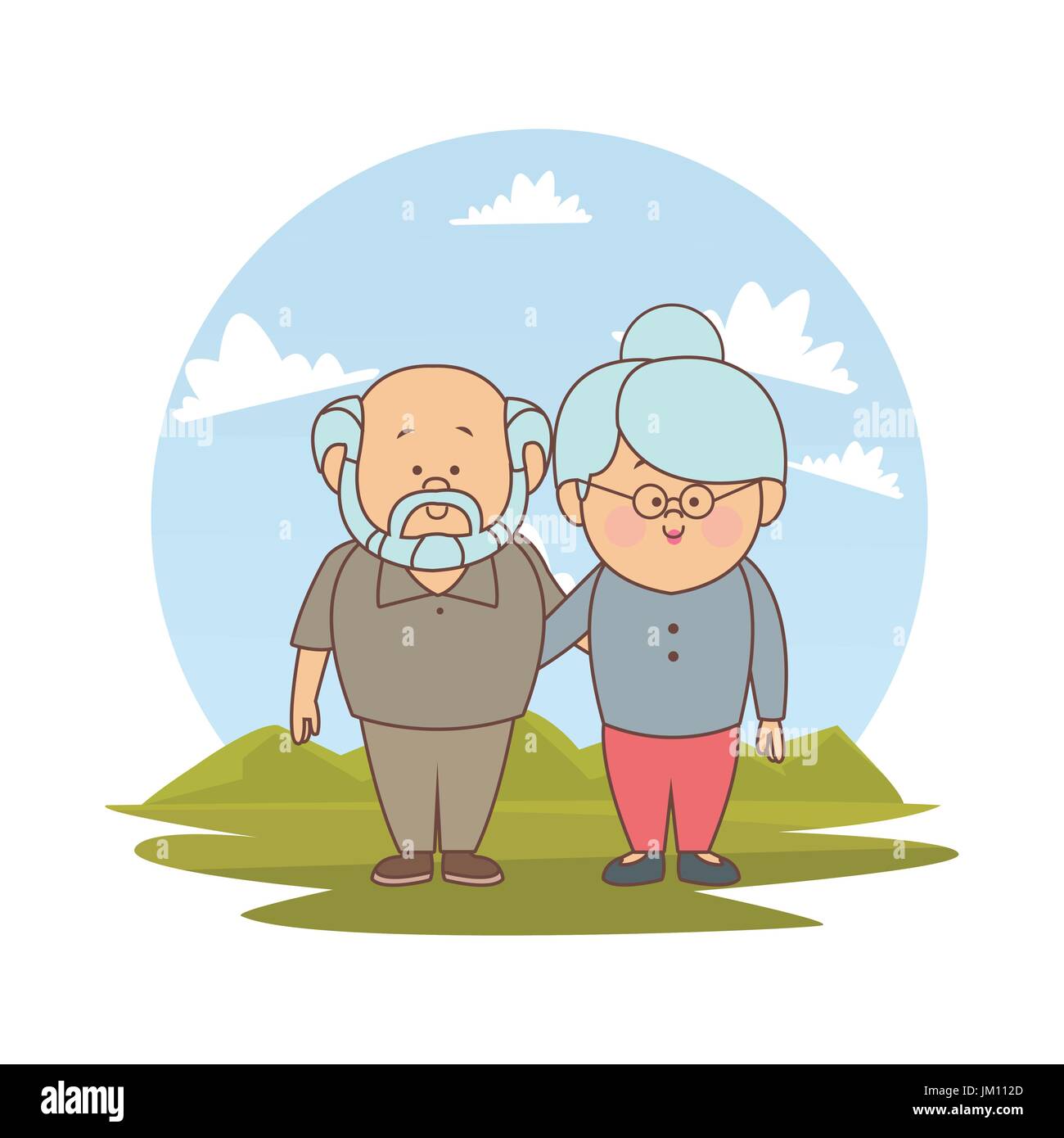 white background with color silhouette landscape with asian elderly ...
