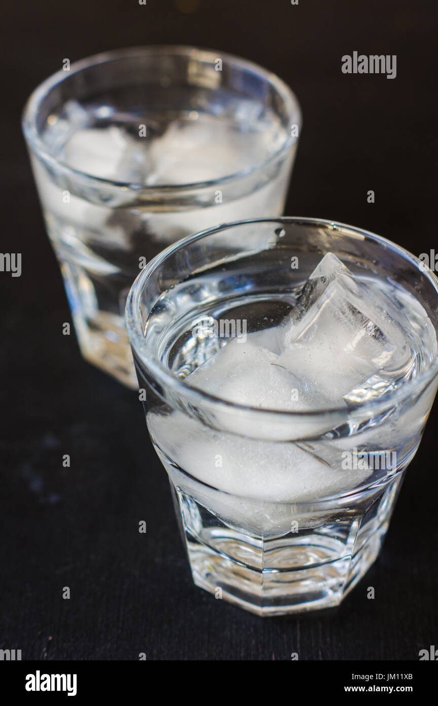 Summer drink glass of water with ice on dark background Stock Photo - Alamy