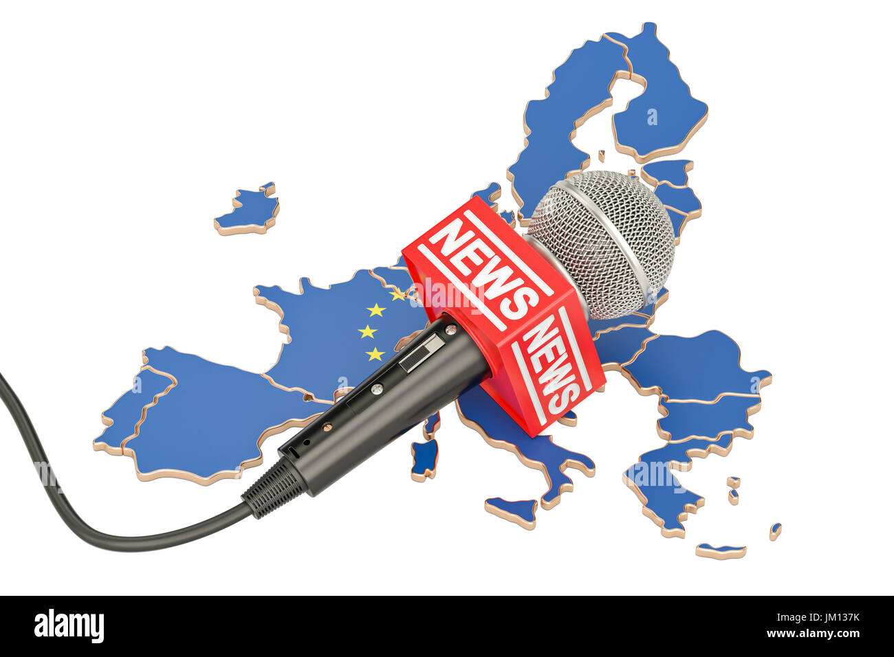 European News concept, microphone news on the map of EU. 3D rendering ...