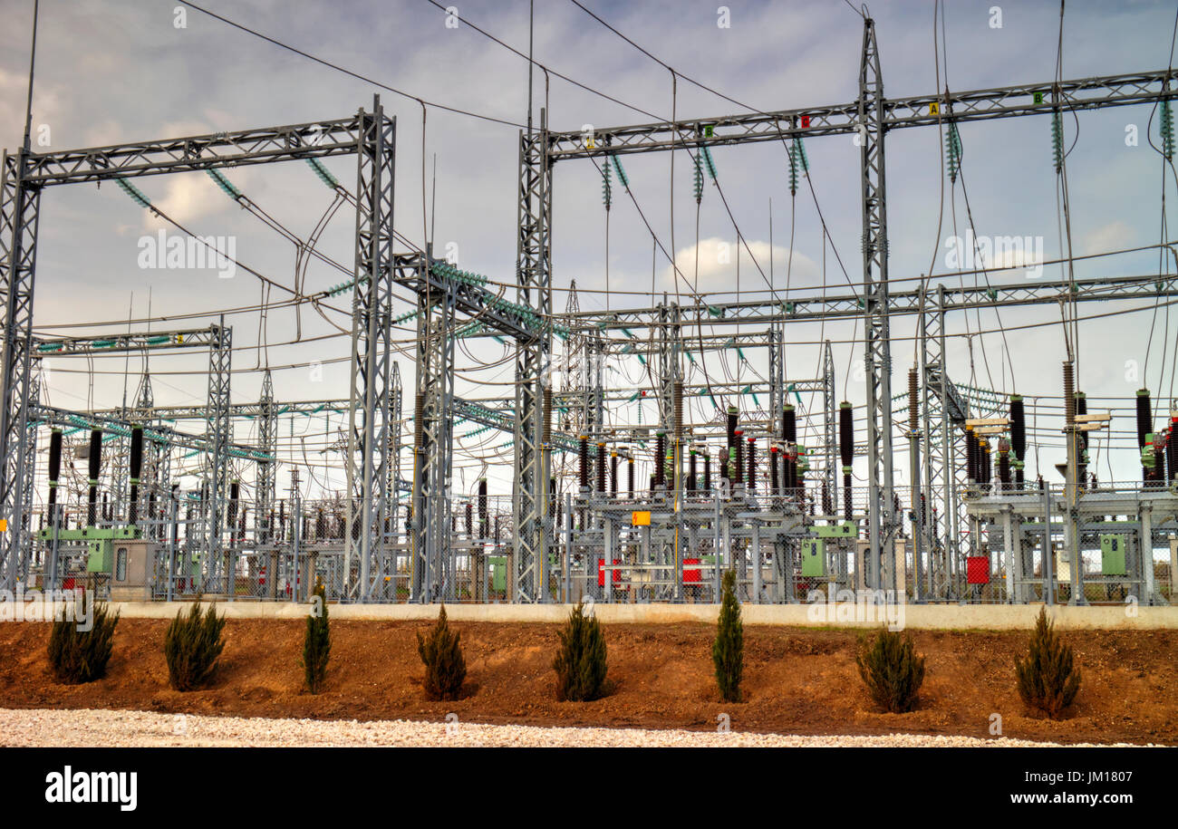 High voltage switchyard in modern electrical substation Stock Photo - Alamy