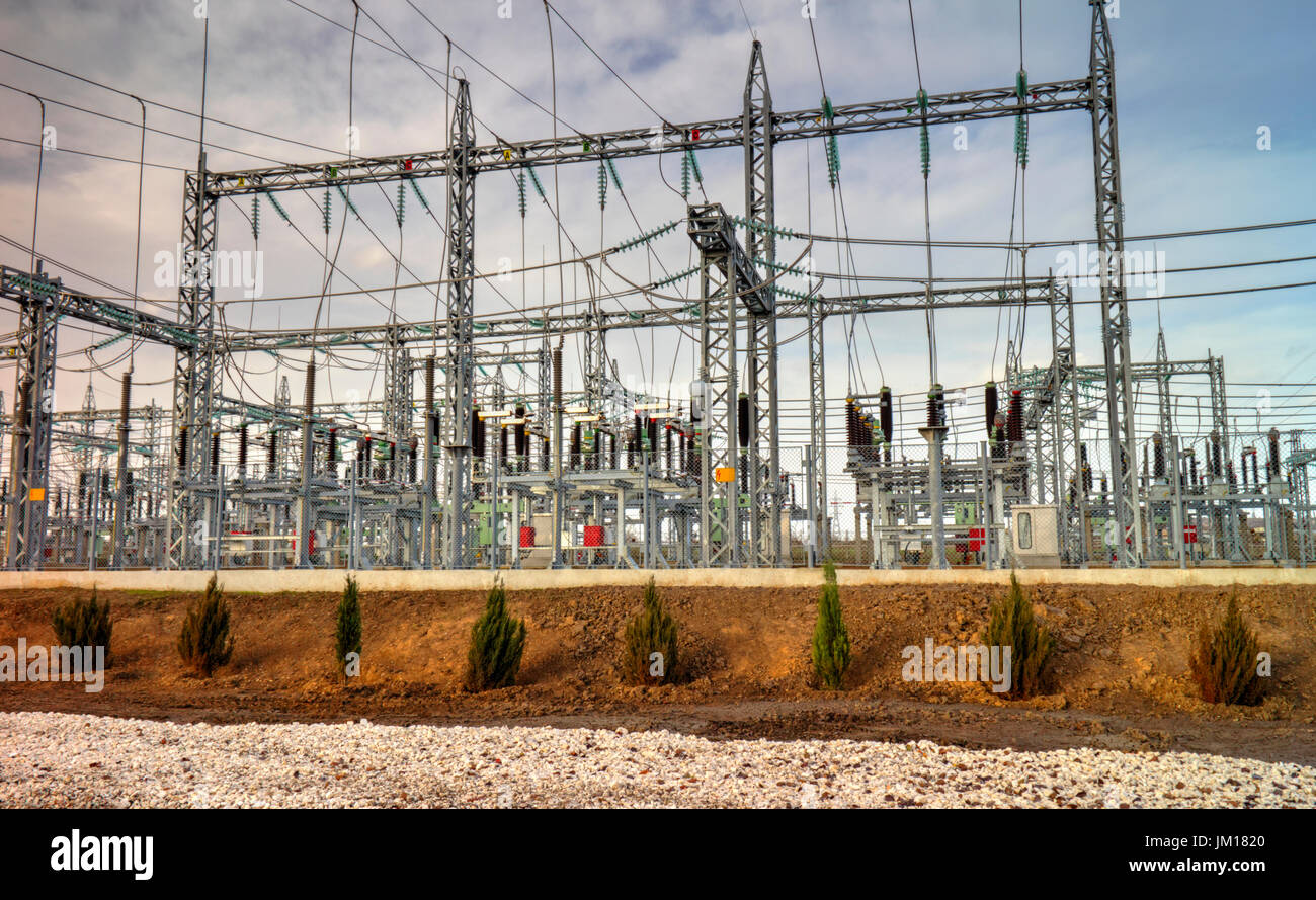 High voltage switchyard in modern electrical substation Stock Photo - Alamy