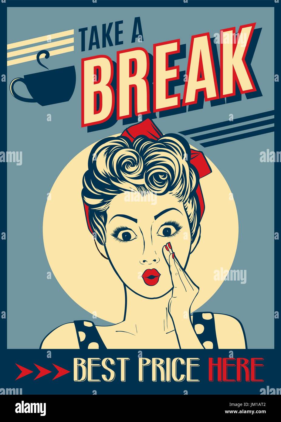 advertising coffee retro poster with pop art woman, vector format Stock ...