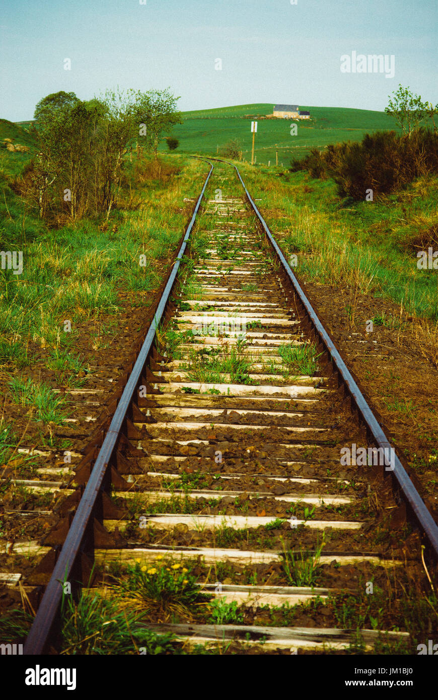 Disused railway tracks in the countryside. Auvergne.France Stock Photo ...
