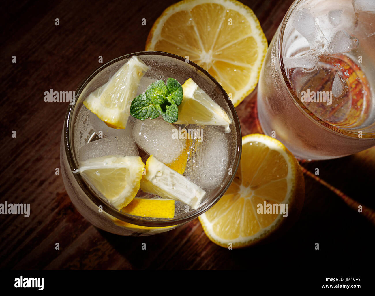 Cold fresh lemonade on the woden table Stock Photo - Alamy
