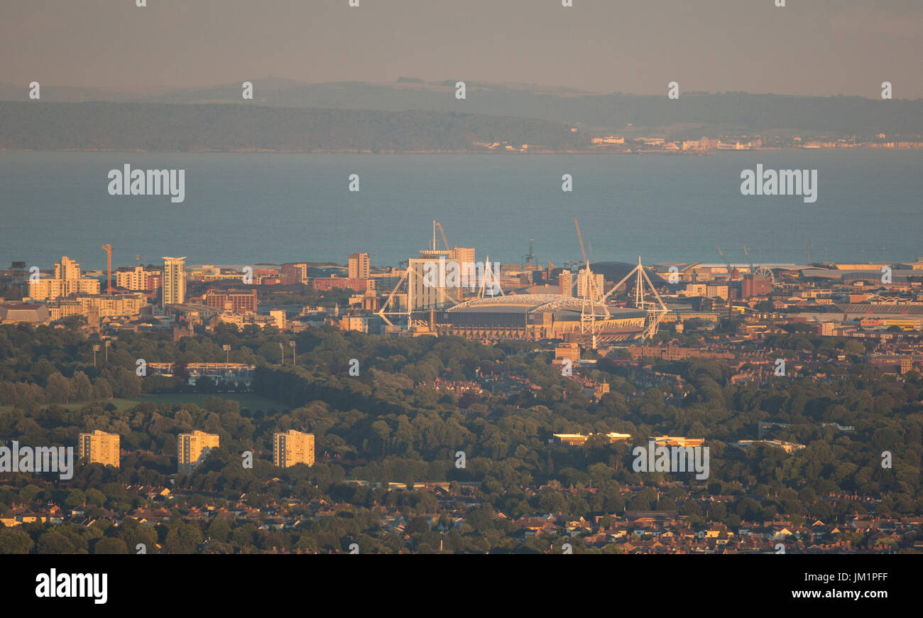 Overview of the city of Cardiff including the Principality Stadium at ...