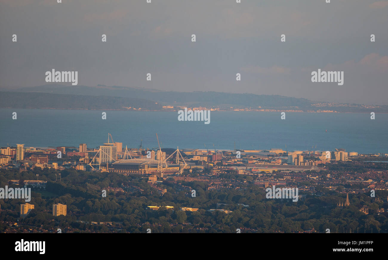 Overview of the city of Cardiff including the Principality Stadium at ...