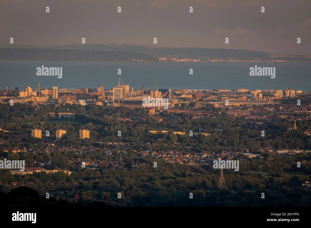 Overview of the city of Cardiff including the Principality Stadium at ...