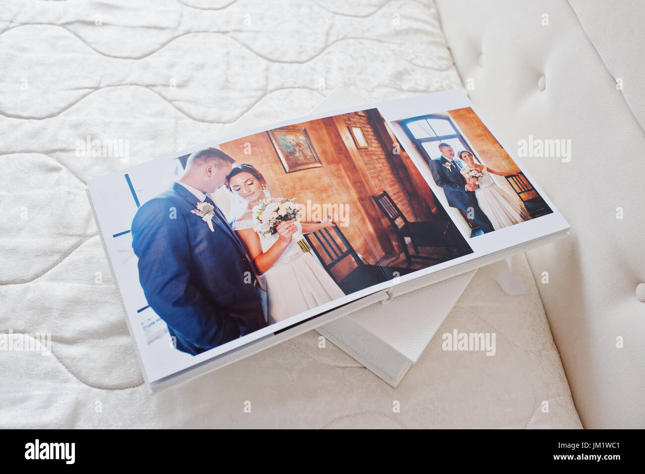 Pages of wedding photobook or wedding album on white background Stock ...