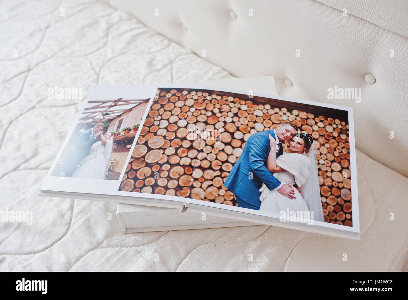 Pages of wedding photobook or wedding album on white background Stock ...