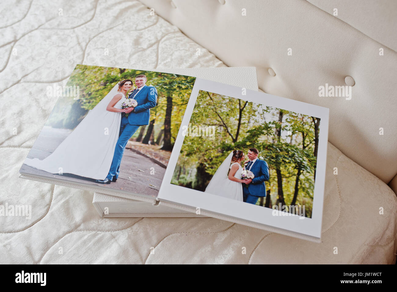 Pages of wedding photobook or wedding album on white background Stock ...