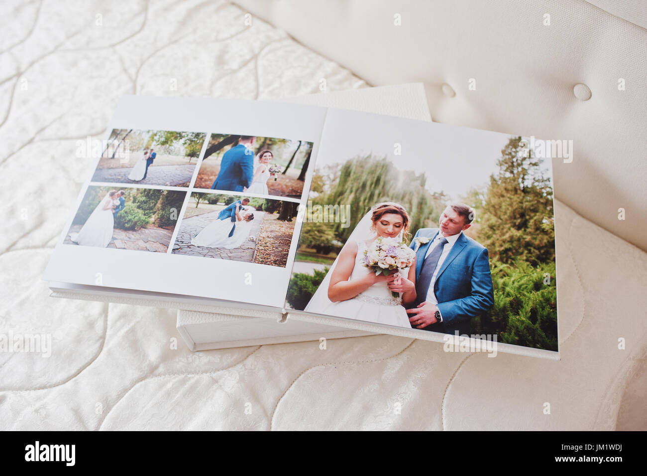Pages of wedding photobook or wedding album on white background Stock ...