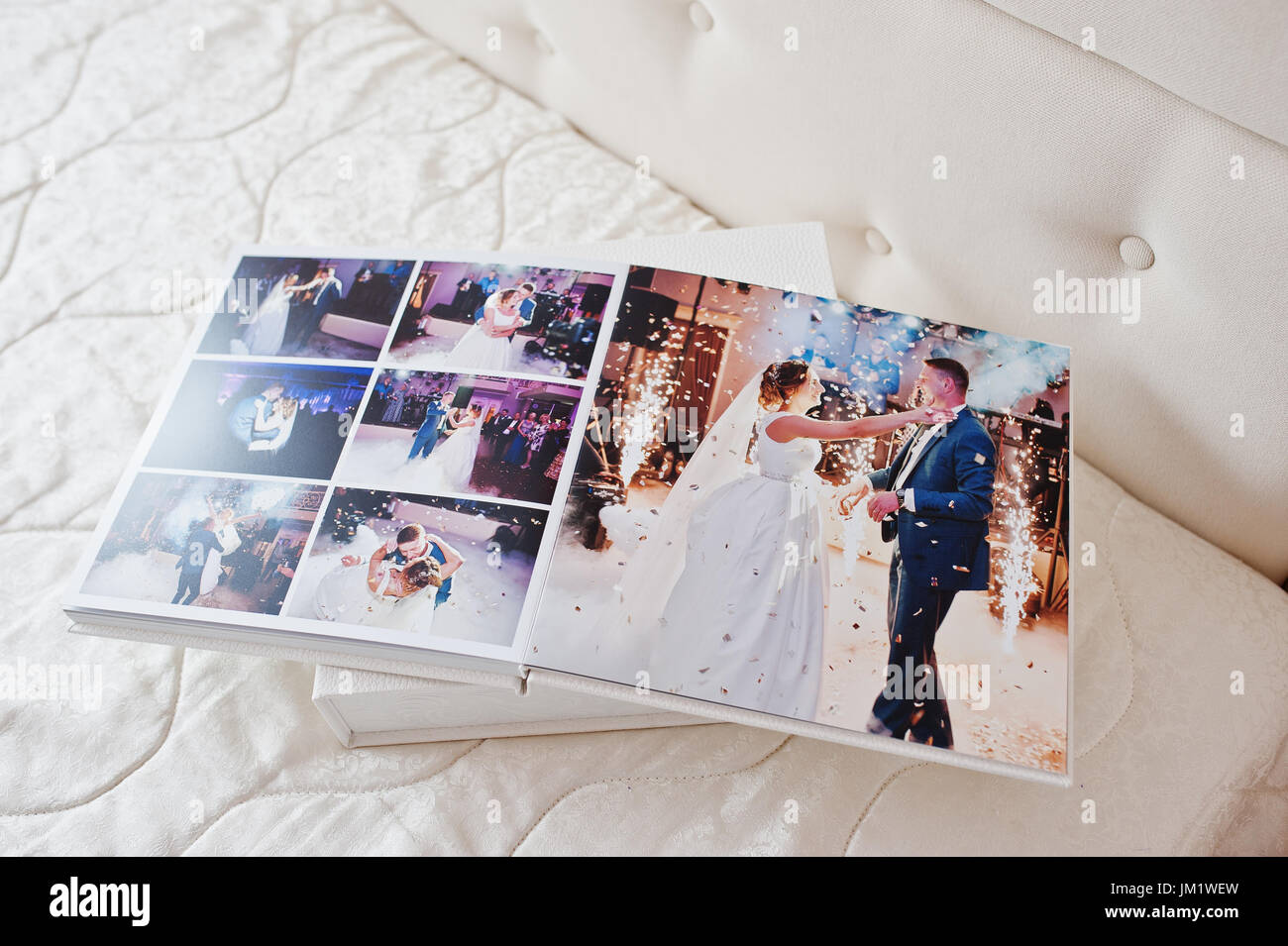 Pages of wedding photobook or wedding album on white background Stock ...