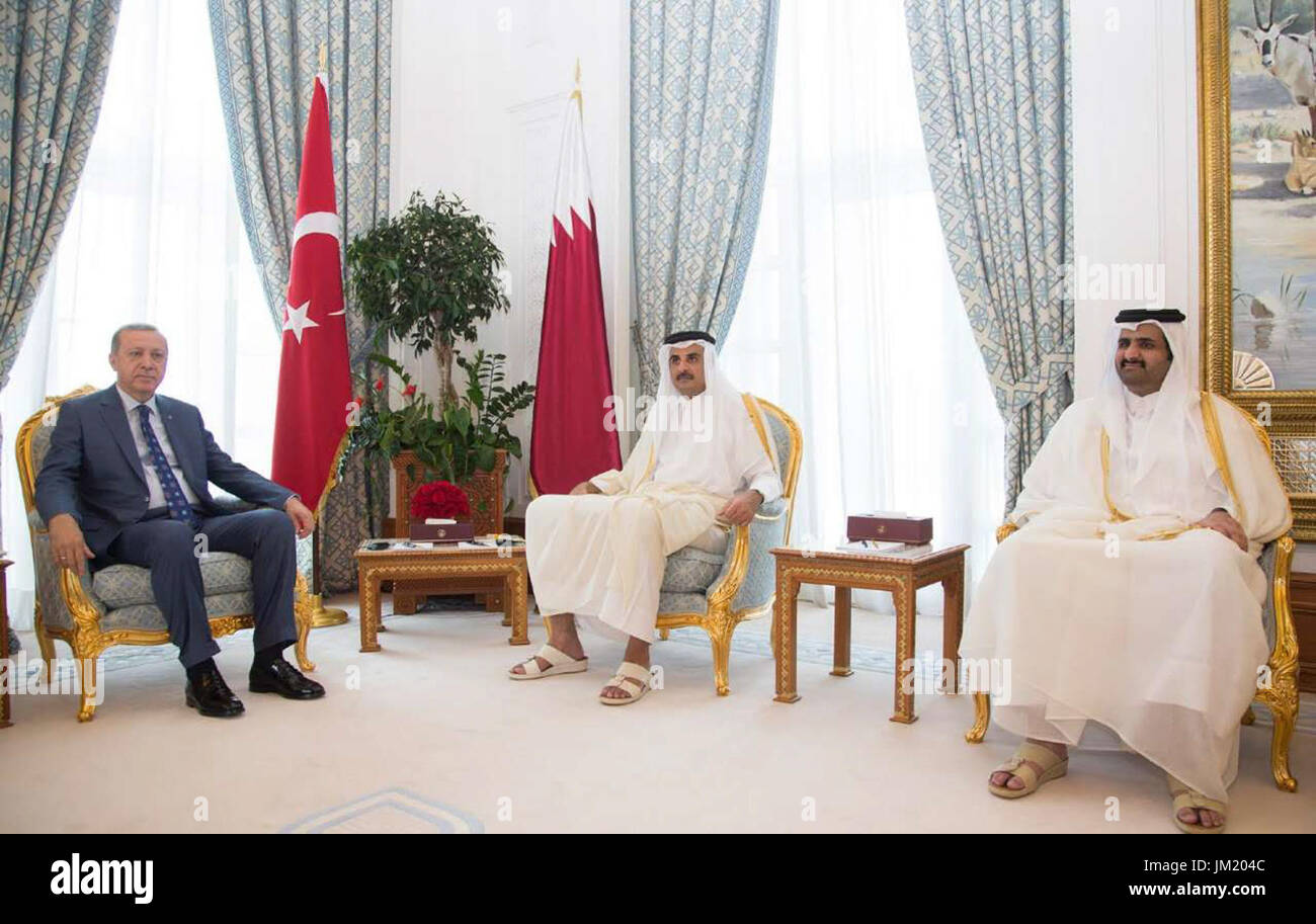 Doha. 25th July, 2017. Qatar's Emir Sheikh Tamim bin Hamad Al Thani (C ...