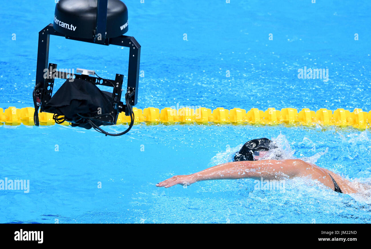 Budapest, Hungary. 25th July, 2017. A camera follows Katie Ledecky of the USA in the women's ...