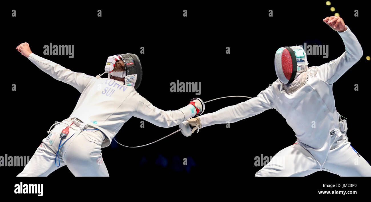 Leipzig, Germany. 25th July, 2017. Epee fencer Georg Kuhn (l) fencing ...