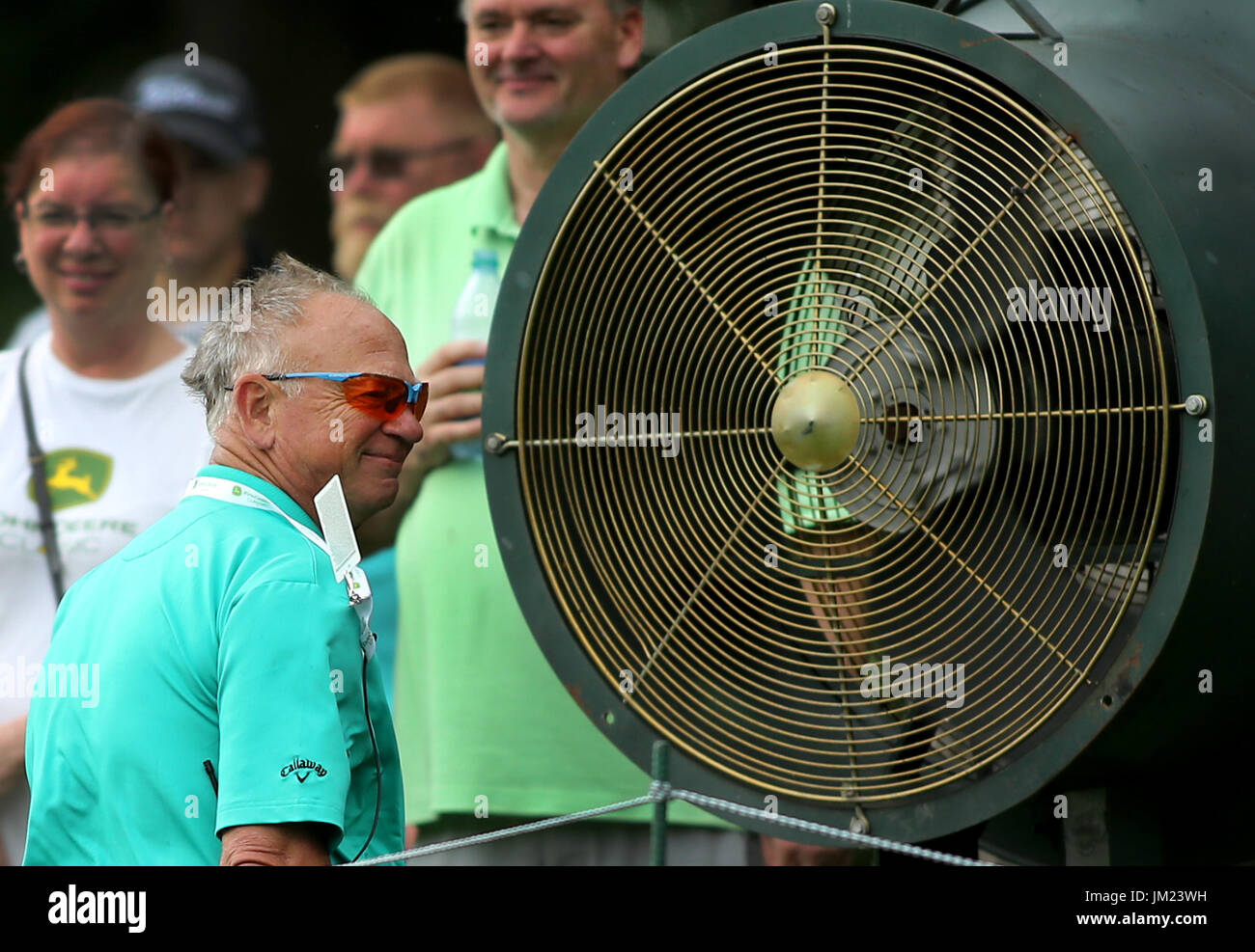 July 12, 2017 - Silvis, Iowa, U.S. - Walking score keeper Gary Hagener ...