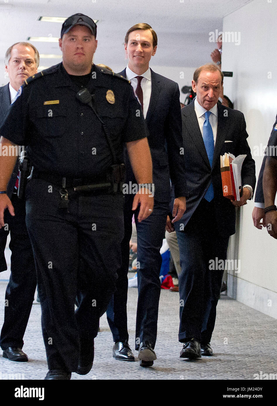 Trump senior advisor Jared Kushner, center, accompanied by his attorney ...