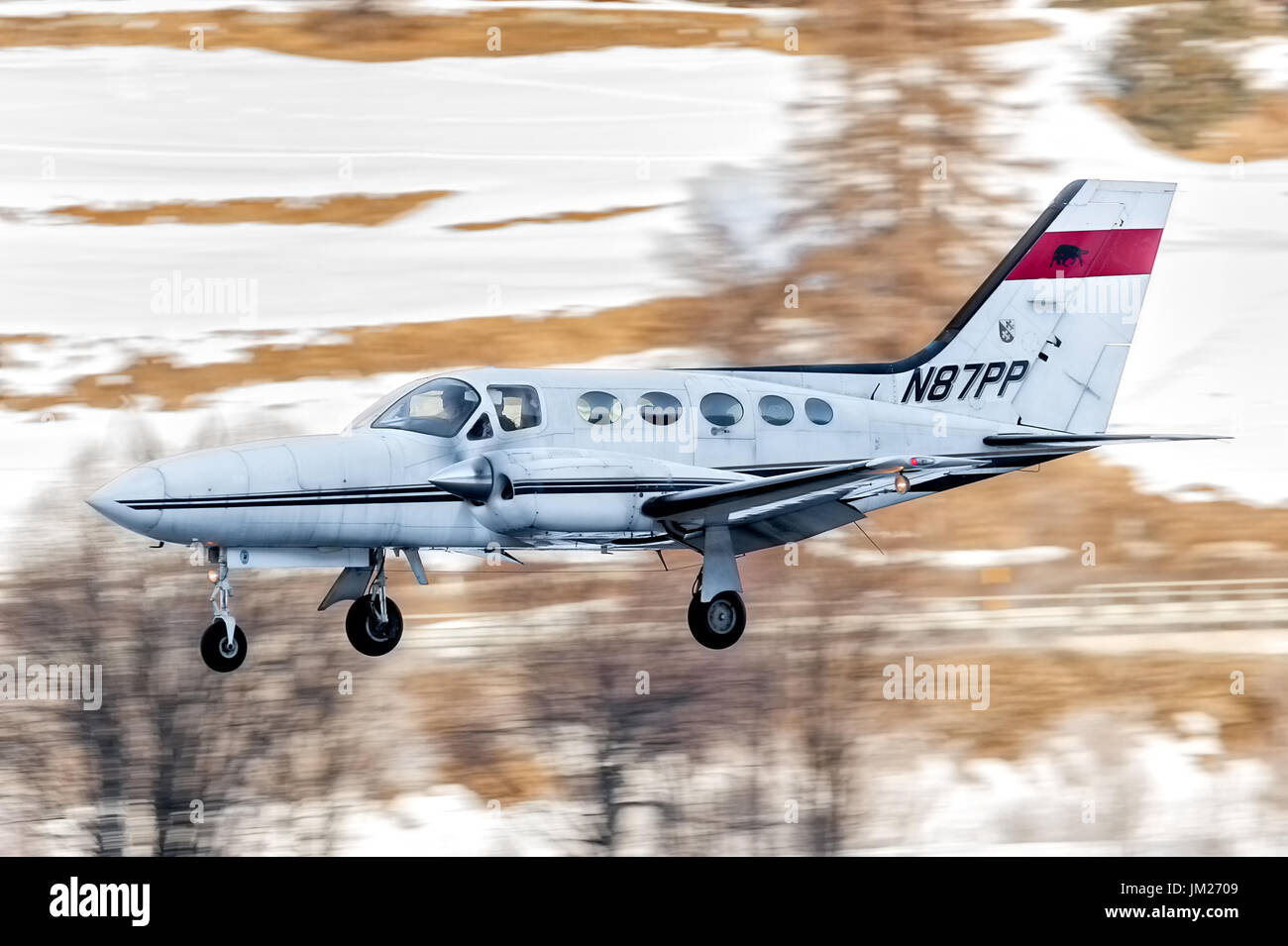 Cessna 421 turbopropeller landed in a cold morning Stock Photo - Alamy