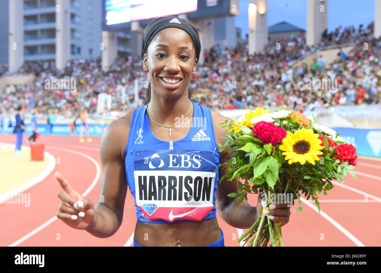 Kendra Harrison aka Keni Harrison (USA) poses after winning the women's 100m hurdles in 12.51 in ...