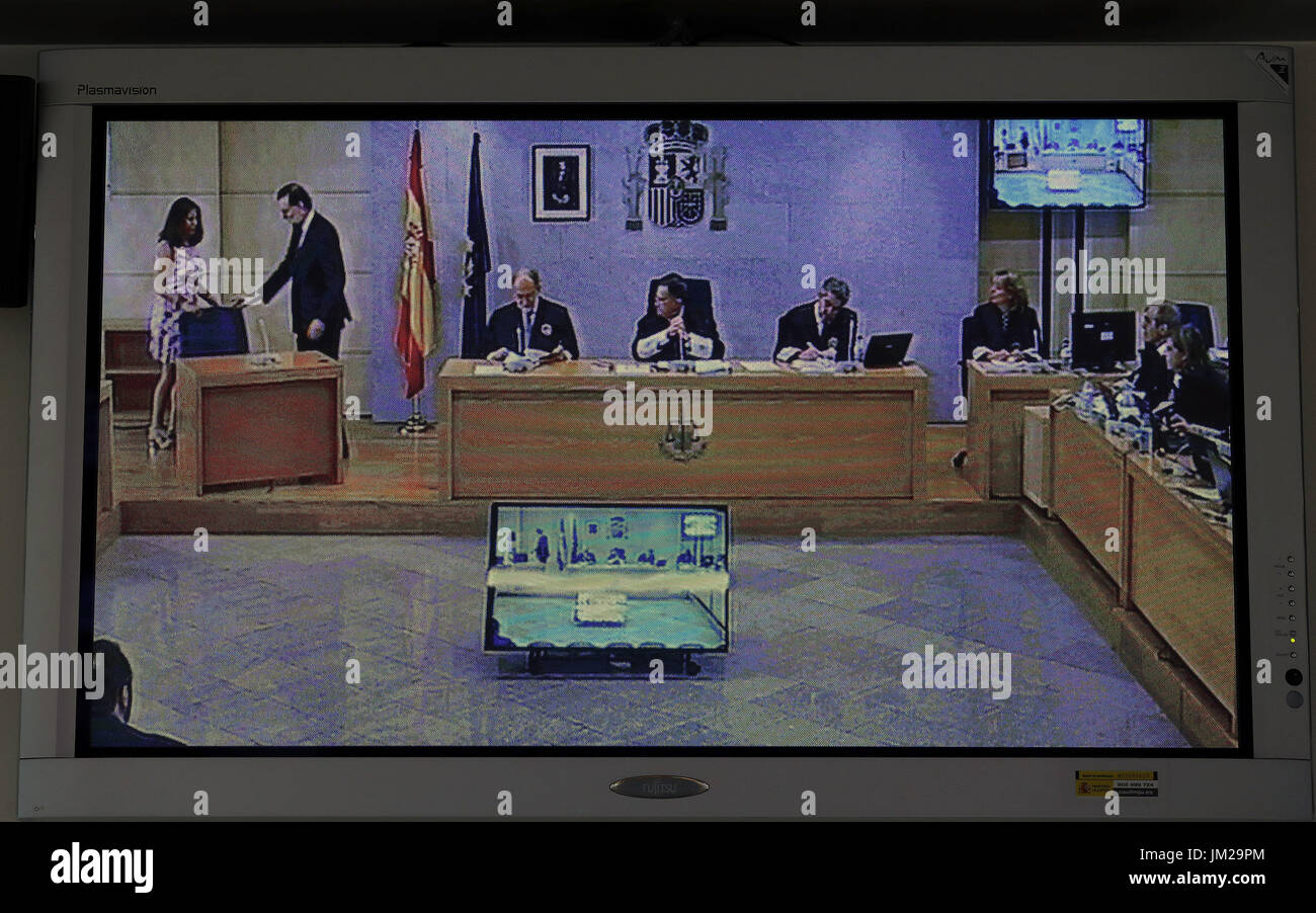 Madrid, Spain. 26th July, 2017. A satellite TV shows the image of Spain ...