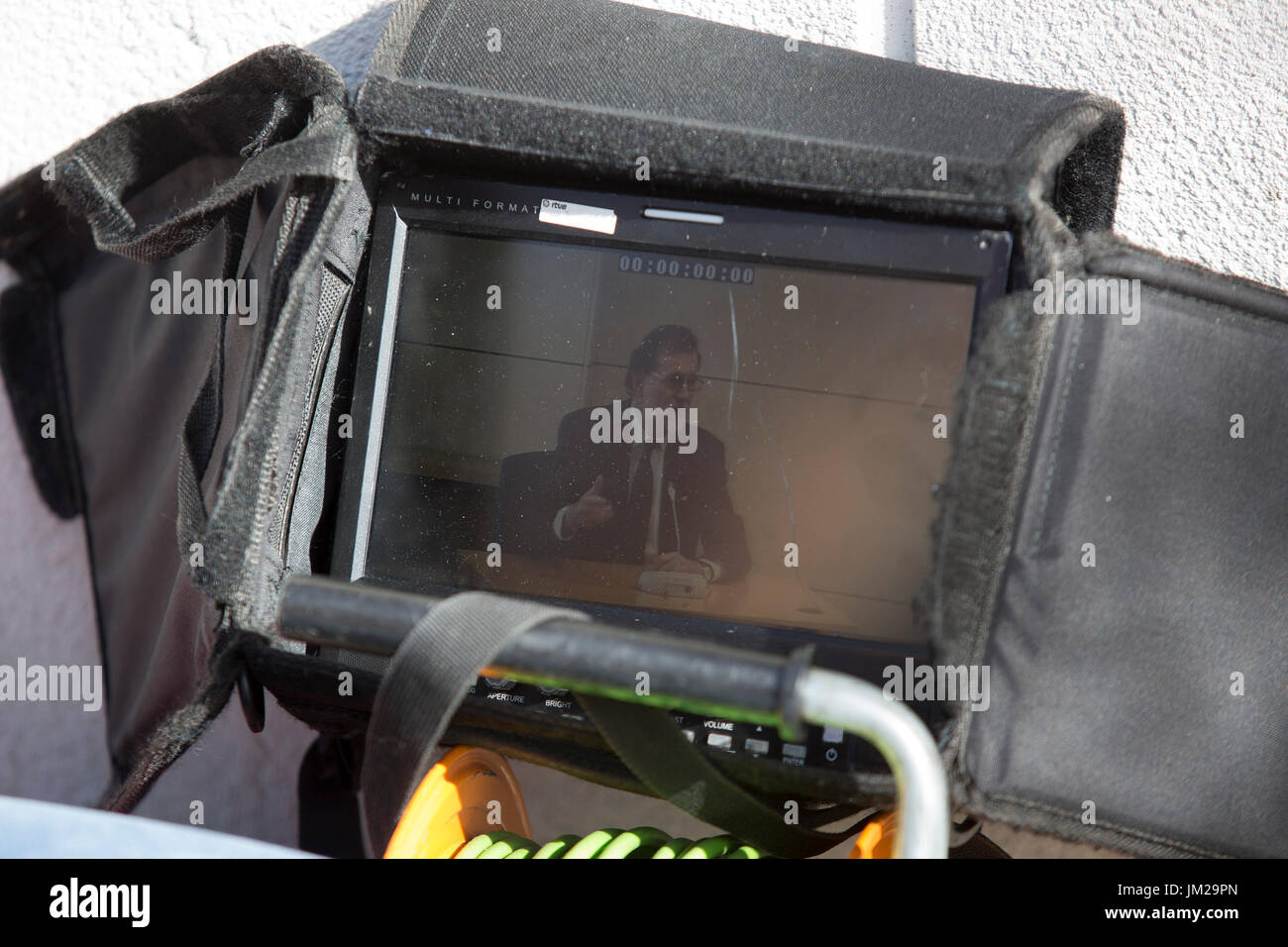 Madrid, Spain. 26th July, 2017. A satellite TV shows the image of Spain ...