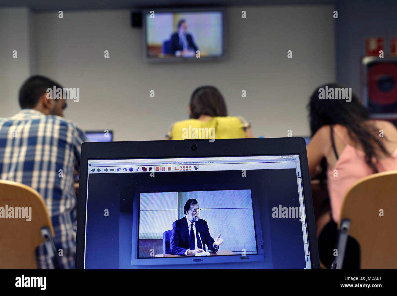 Madrid, Spain. 26th July, 2017. A satellite TV shows the image of Spain ...