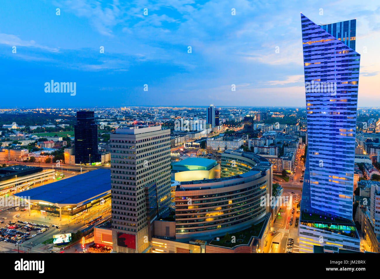 Warsaw top view on city center at dusk Stock Photo - Alamy