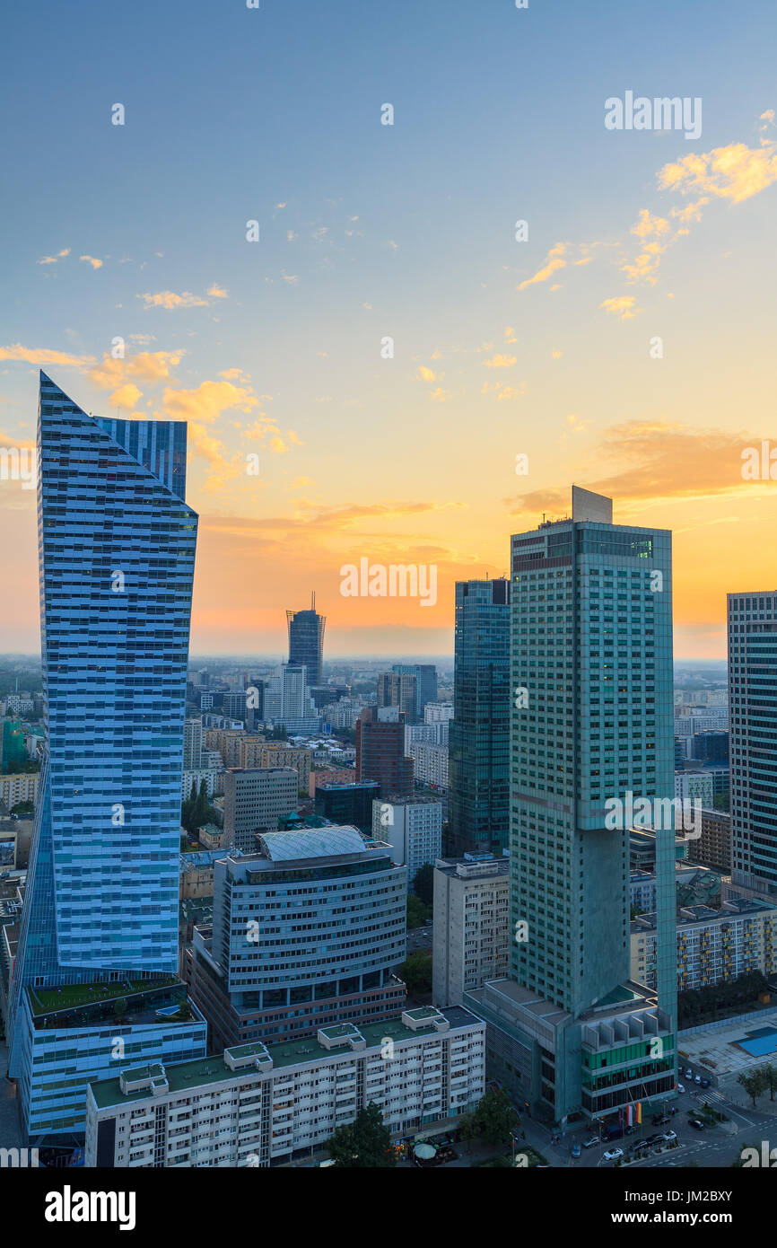 Warsaw top view on city center at sunset, vertical photo Stock Photo ...