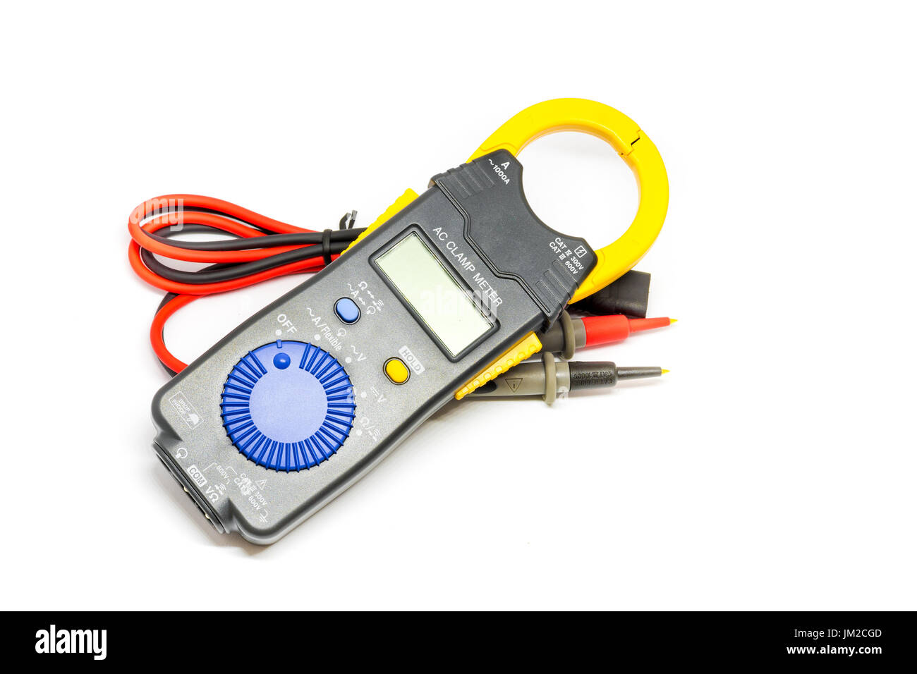 Electric digital multimeter. Clamp digital meter on the white ...