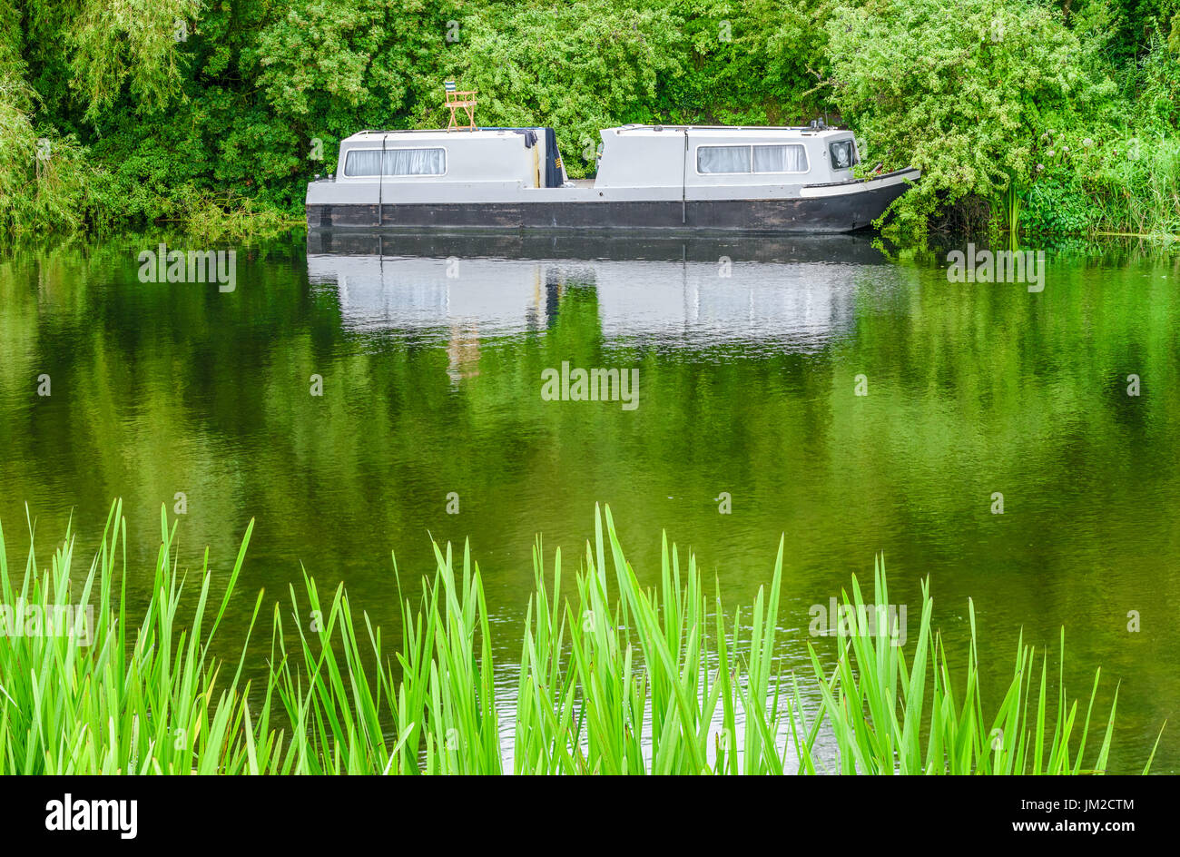 Canal boat moored on the Great river Ouse, England Stock Photo - Alamy