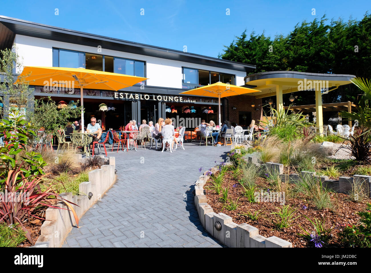 People outside newly opened Establo Cafe Bar enjoying the warm summer ...